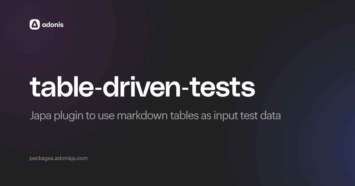 Table Driven Tests Adonisjs Packages